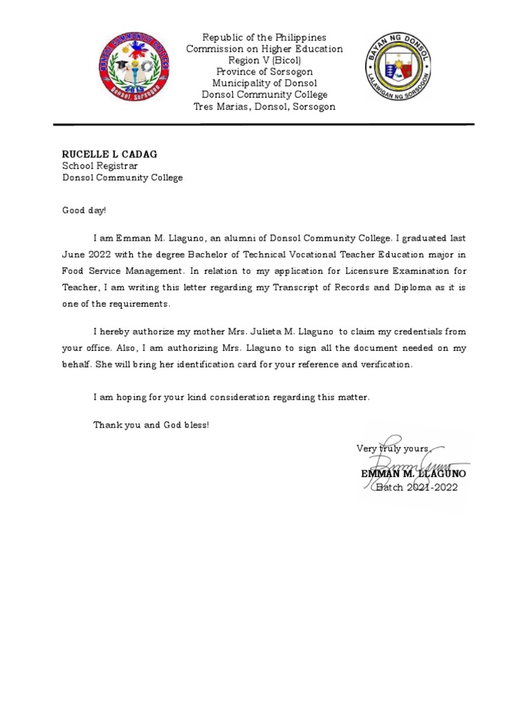 Authorization Letter | PDF | Diploma | Educational Stages