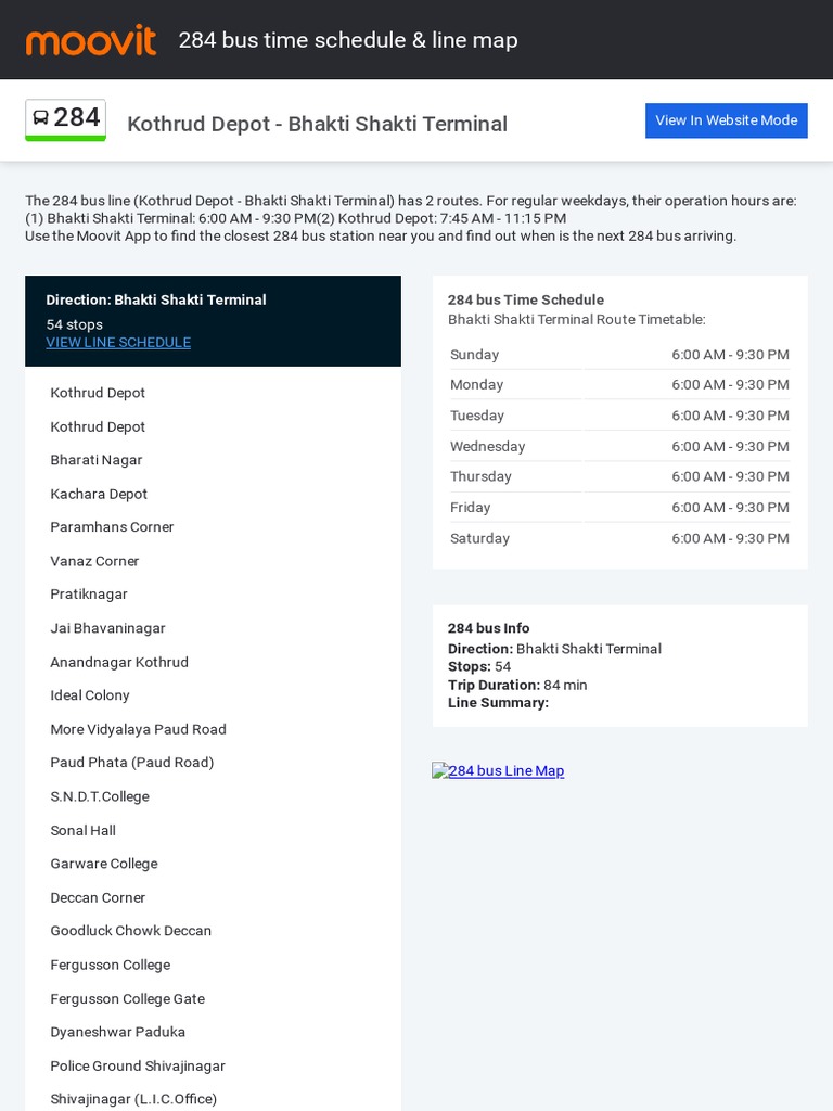 Kothrud Depot - Bhakti Shakti Terminal: 284 Bus Time Schedule & Line Map | PDF | Transport ...