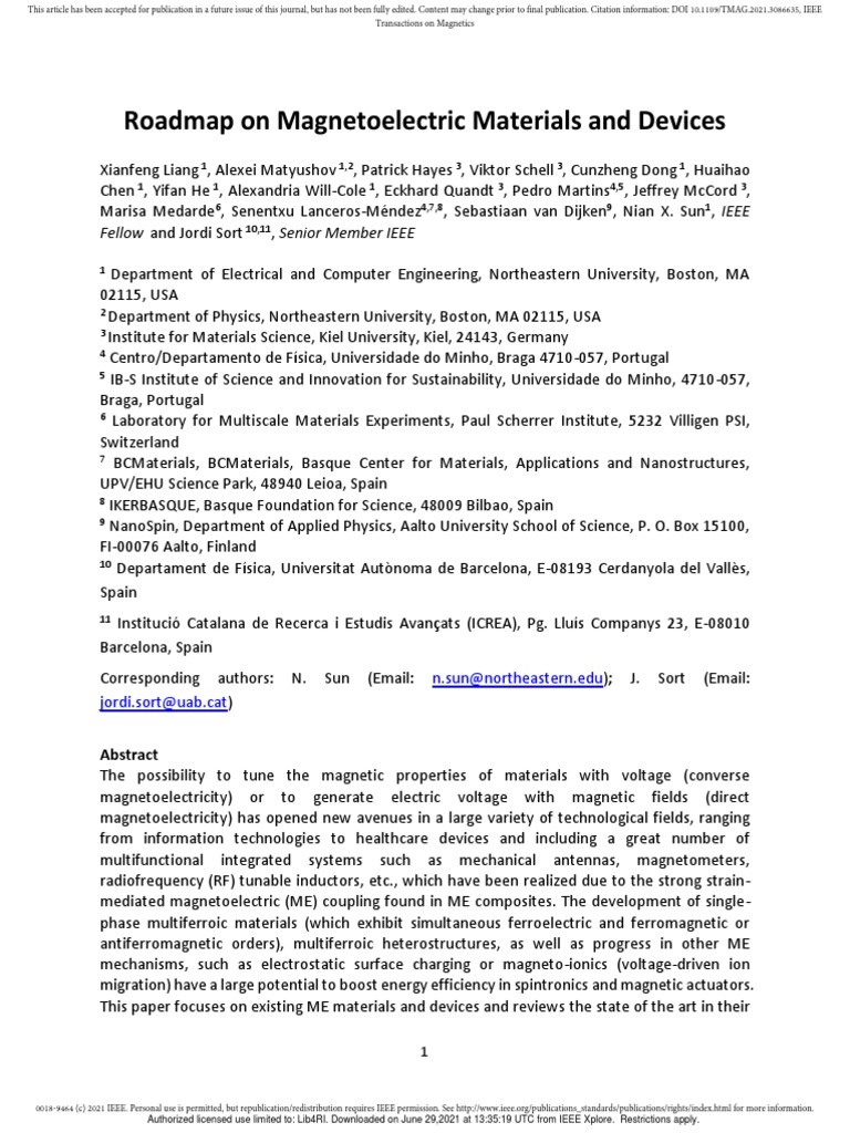 Liang 2021 Roadmap On Magnetoelectric Material | PDF | Ferromagnetism ...