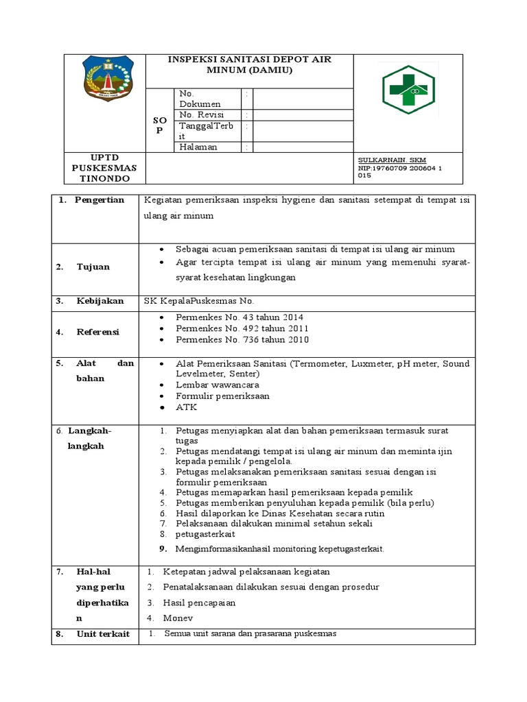 Sop Inspeksi Sanitasi Damiu | PDF