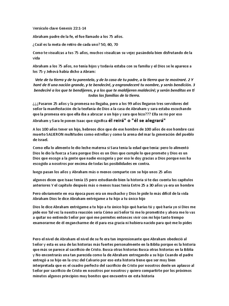 Versículo Clave Genesis 22 | PDF | Abrahán | Sarah