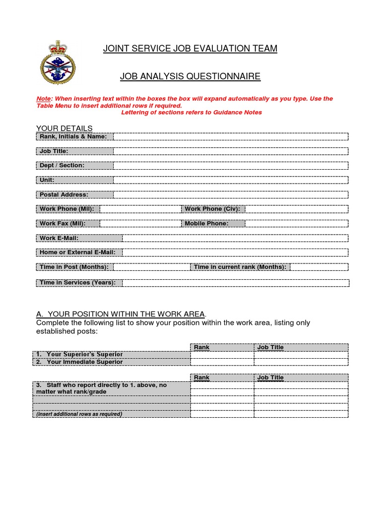 Job Analysis Questionnaire | PDF | Communication