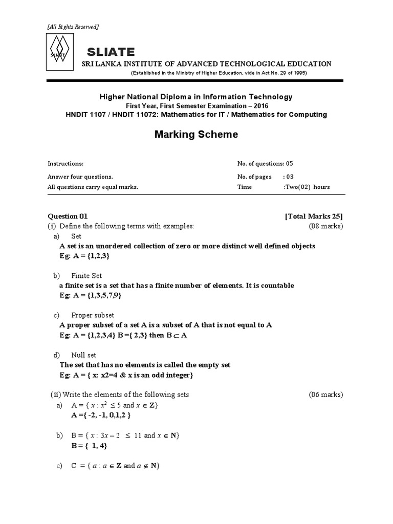 151 - Mathematics For IT Model Answers | PDF | Matrix (Mathematics) | Set (Mathematics)