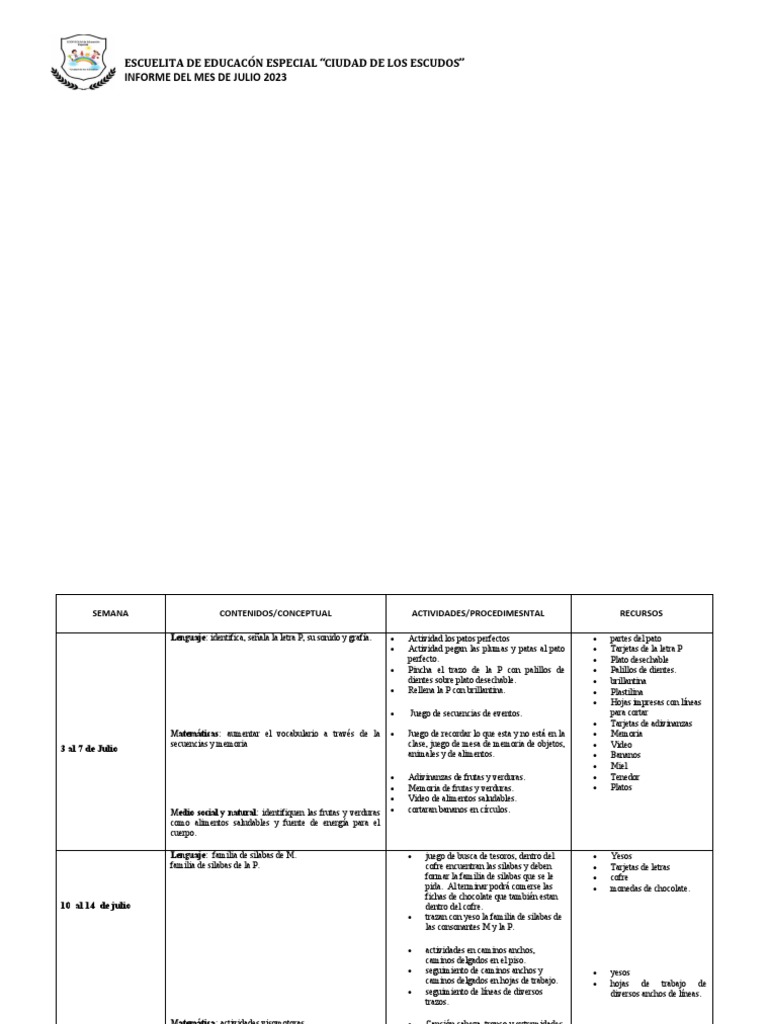 Planificacion Del Mes Junio | PDF