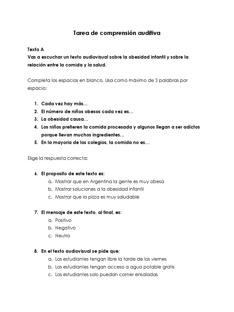 Comprensión Auditiva: Obesidad Infantil y Frida Kahlo | PDF | Obesidad