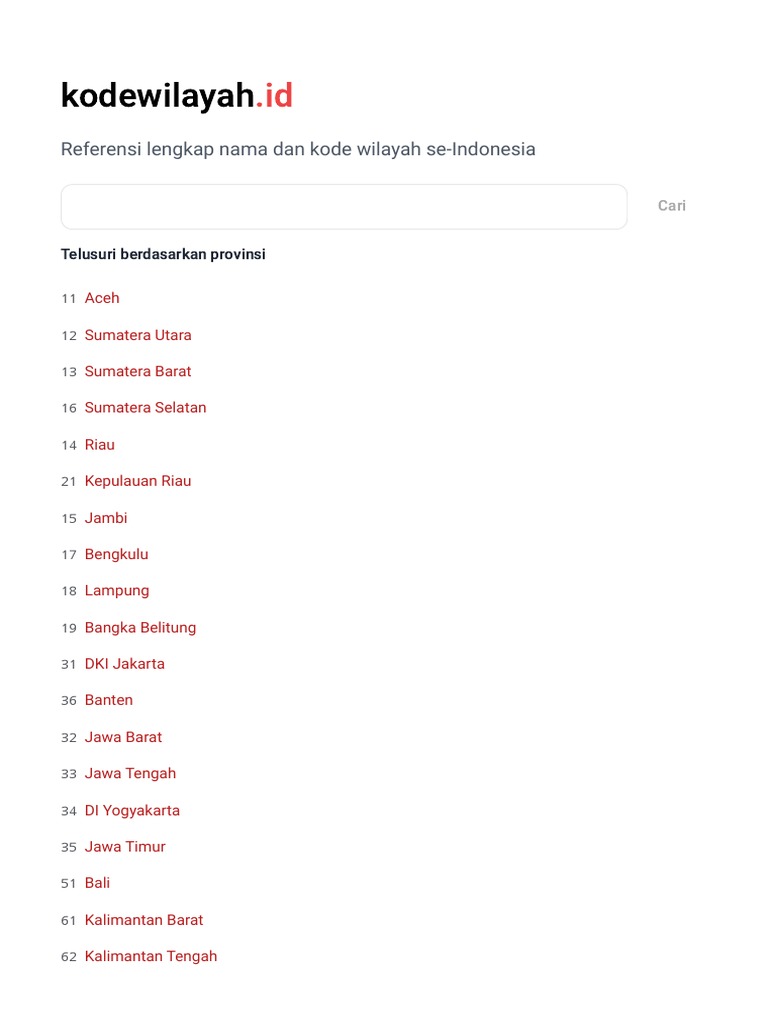 Daftar Kode Wilayah Indonesia 2025 | PDF
