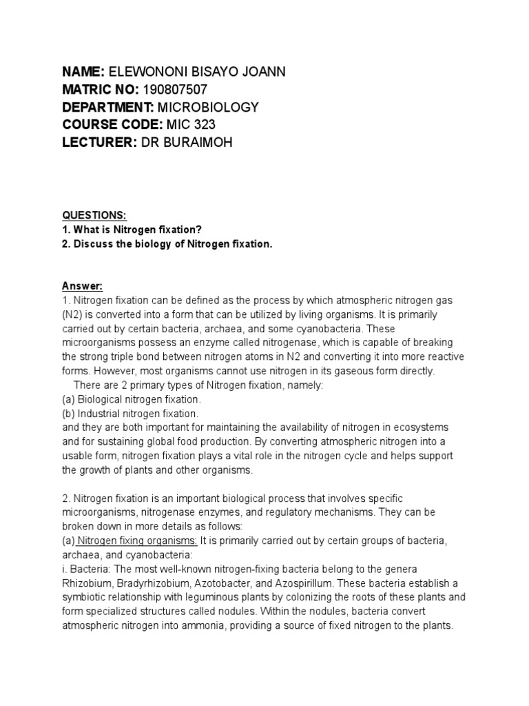 Nitrogen Fixation - Assignment | PDF | Biology | Metabolism