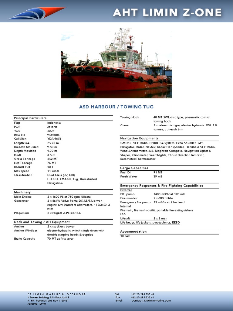 ASD LIMIN Z-ONE - Vessel Particular | PDF | Navigation | Equipment