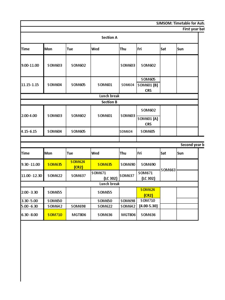 Timetable Autumn Semester Term 1 - 2023-24 | PDF