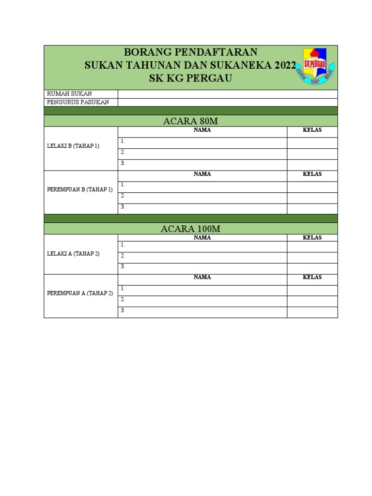 Borang Pendaftaran Sukan Tahunan | PDF