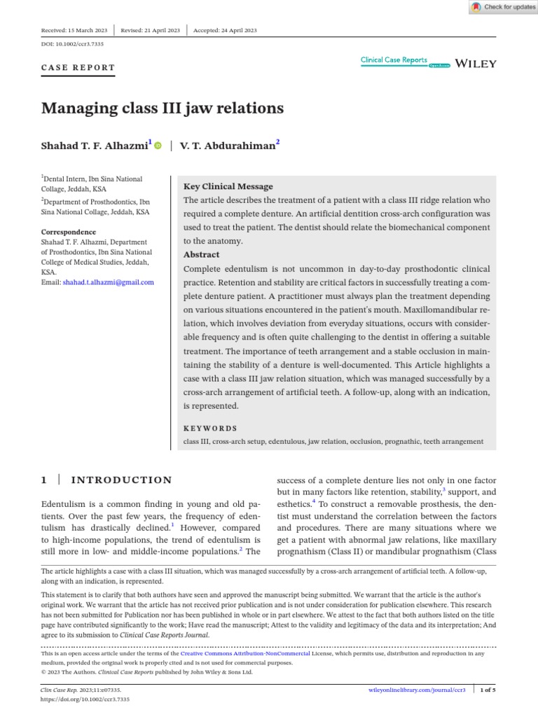 Clinical Case Reports - 2023 - Alhazmi - Managing Class III Jaw Relations | PDF | Dentures ...