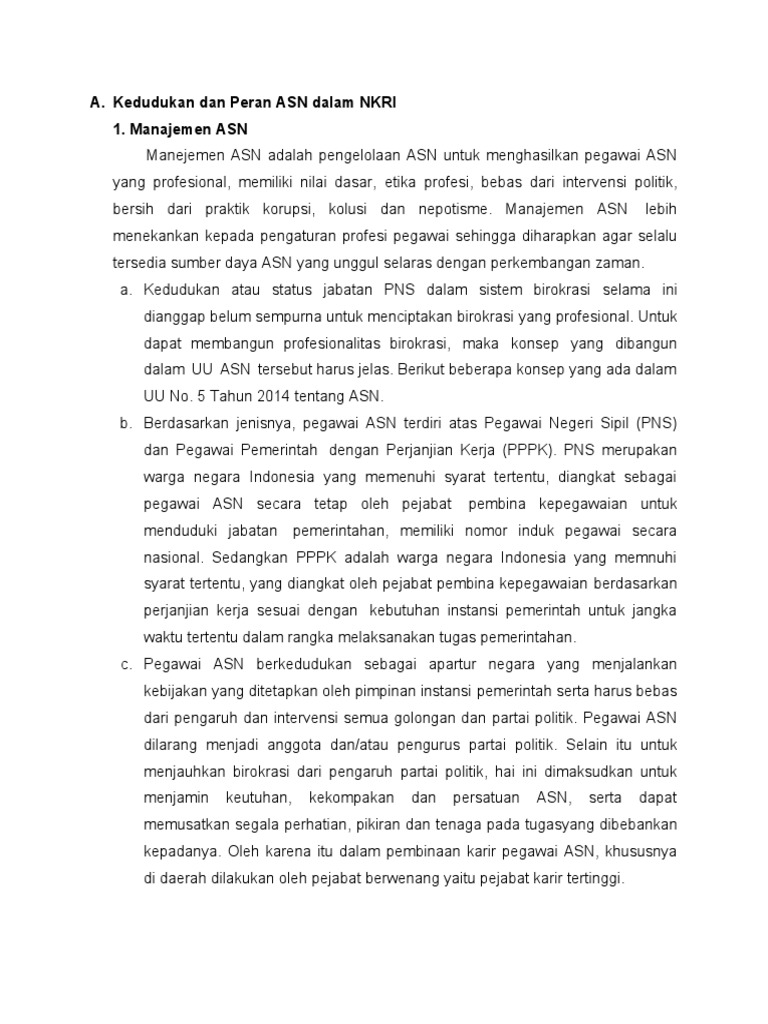 Kedudukan Dan Peran ASN Dalam NKRI | PDF