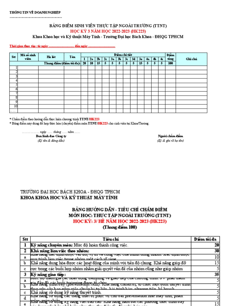 4 HK223 Form VN BangDiem HD ChamDiem DNgoiKhoa | PDF