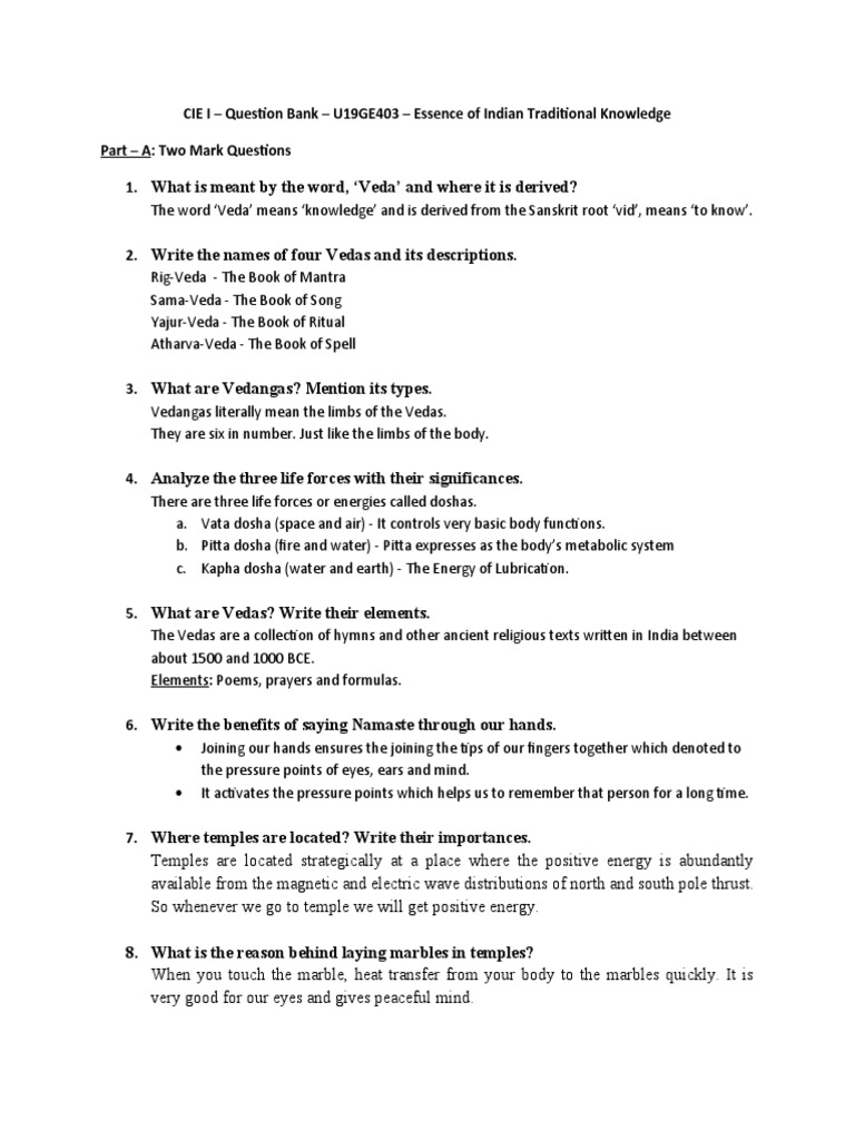 Cie I - QB - Eitk | PDF | Vedas | Ayurveda