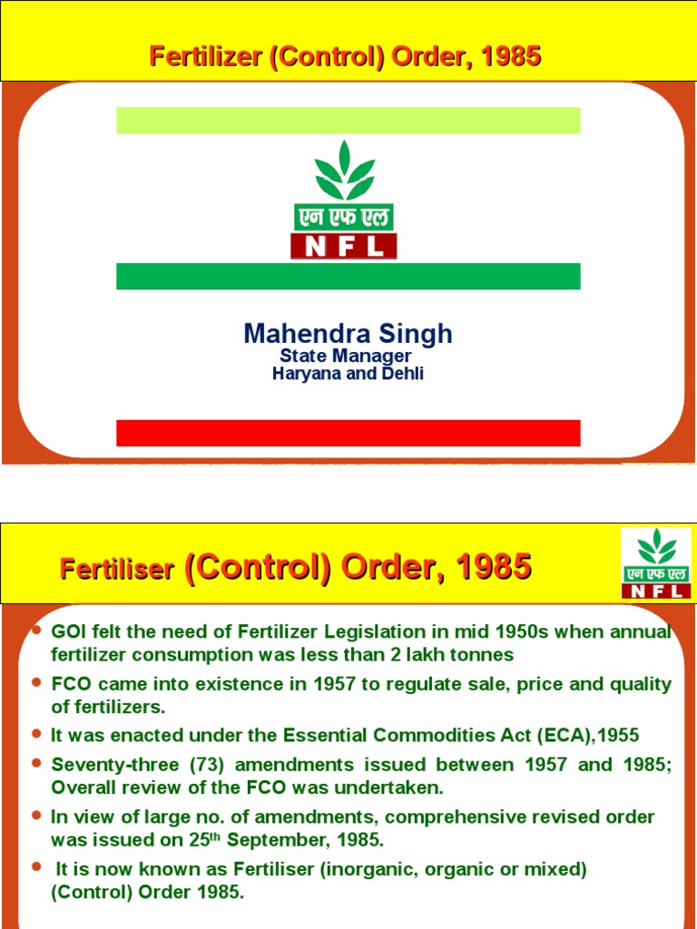 Fertilizer (Control) Order, 1985 | PDF | Fertilizer | Nutrients