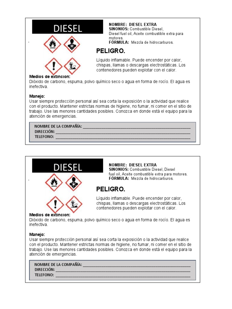 ETIQUETAS SGA | PDF | Combustibles | Combustible diesel