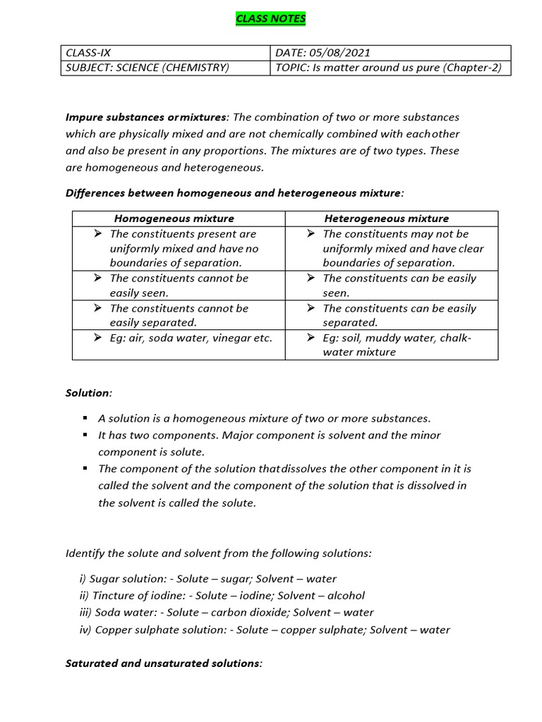 Class 9 Chapter 2 Part 2 Chem Pdf Mixture Suspension Chemistry