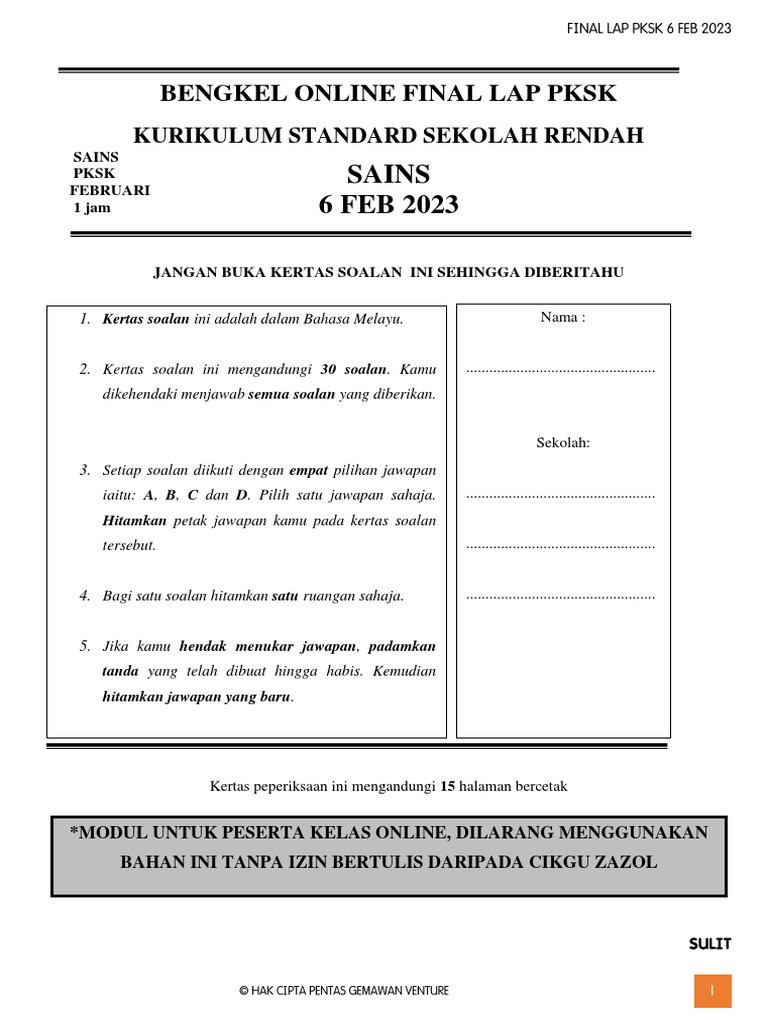 Final Lap PKSK 6 Feb 2023 | PDF
