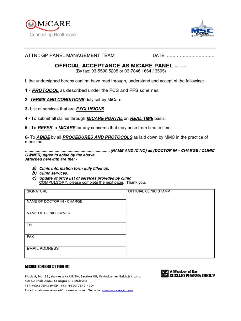 1-MiCARE Official Acceptance As Panel. | PDF | Finance & Money Management