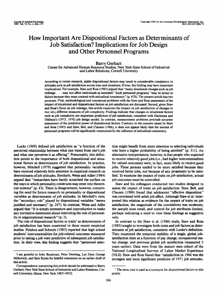 How Important Are Dispositional Factors As Determi | PDF | Job ...