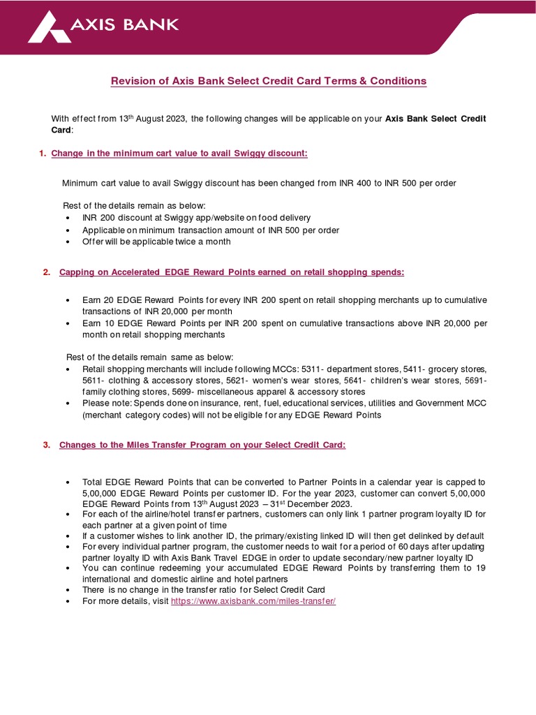 Axis Bank Select Credit Card Updates | PDF | Finance & Money Management