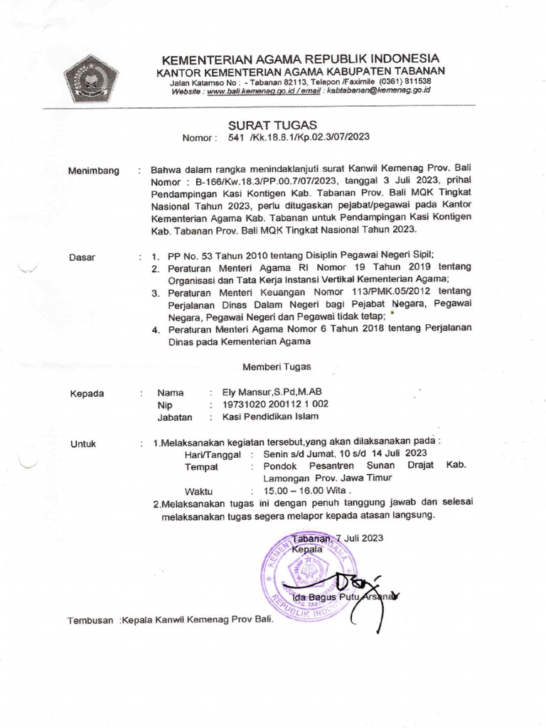 Surat Tugas TGL 7 Juli 2023 | PDF Surat Tugas TGL 7 Juli 2023 | PDF