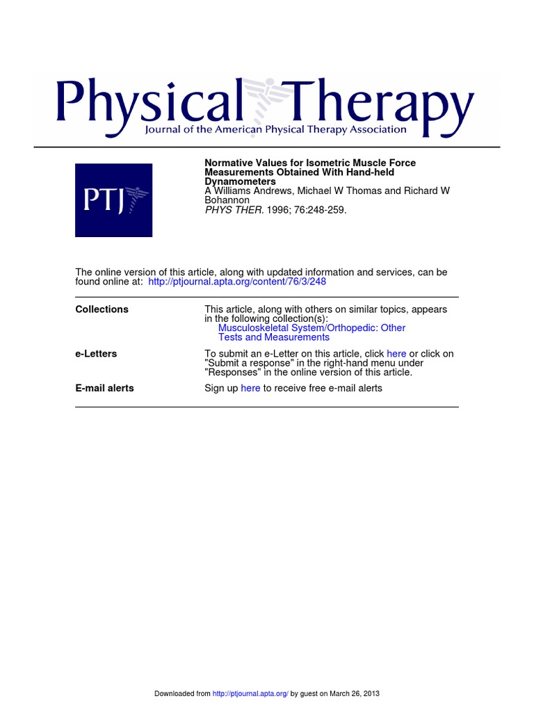 Normative Values For Isometric Muscle Force Con Hand Held Dynamometers ...