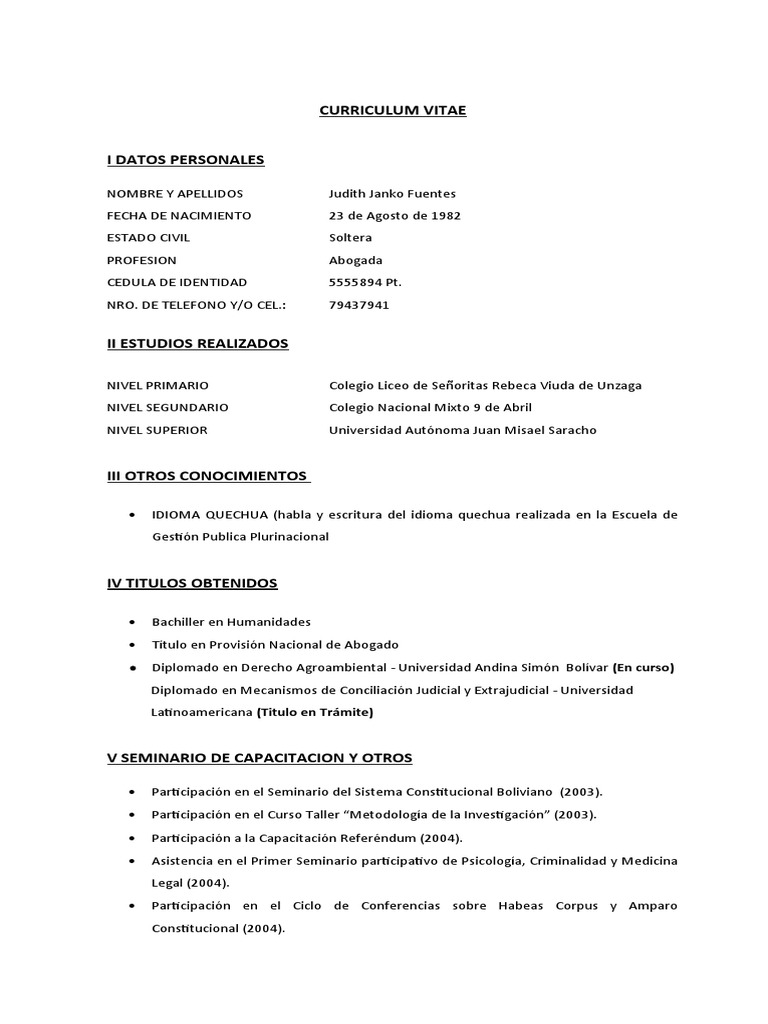 Curriculum Vitae Actualizado | PDF | Seminario | Bolivia