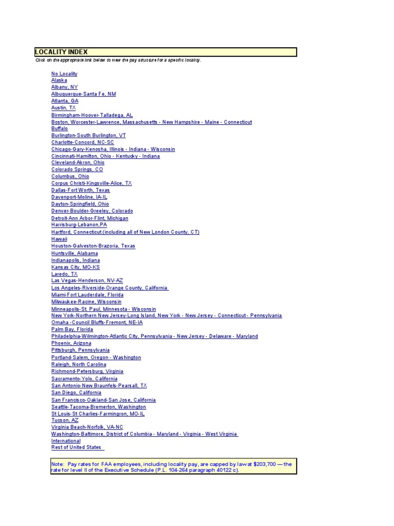 FAA Pay Scale and Locality Guide 2025 | PDF | County (United States ...