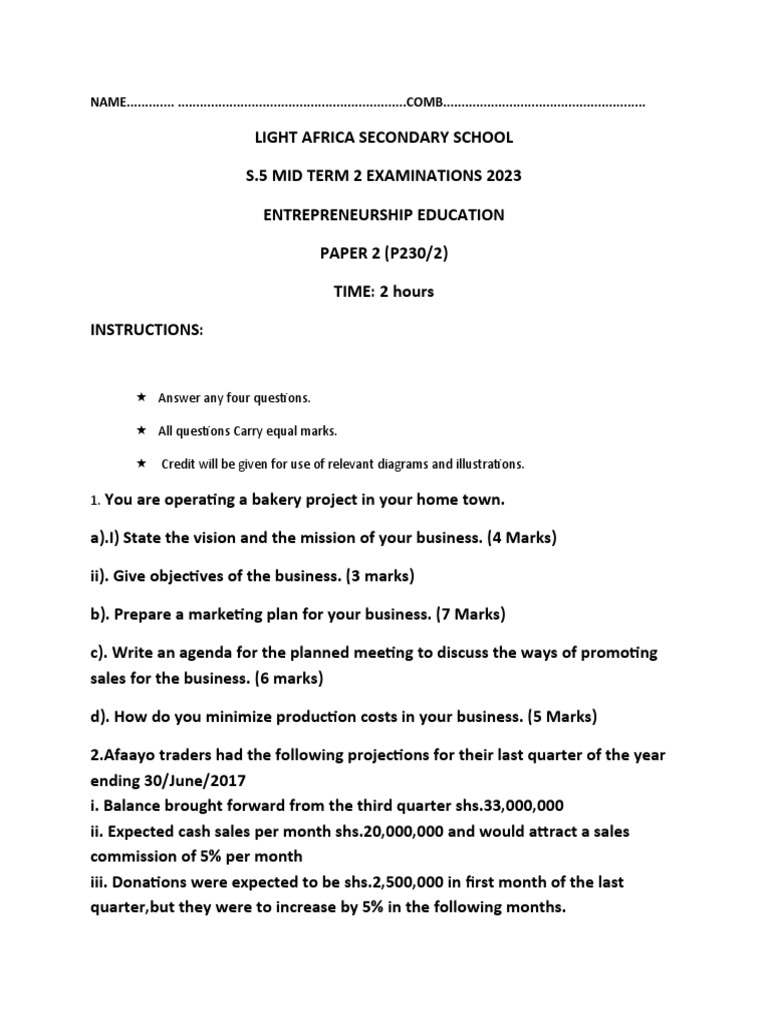 s.5 Ent Paper 2 Midterm 2 | PDF | Taxes | Payments