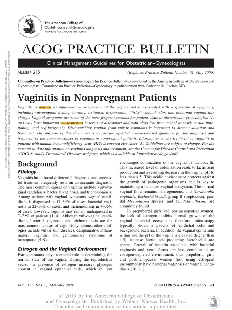 Vaginitis in Nonpregnant Patients ACOG Practice.49 | PDF | Vagina ...