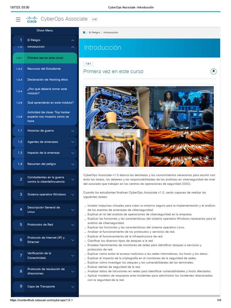 1.0 CyberOps Associate - Introducción | PDF | Red de computadoras | Seguridad