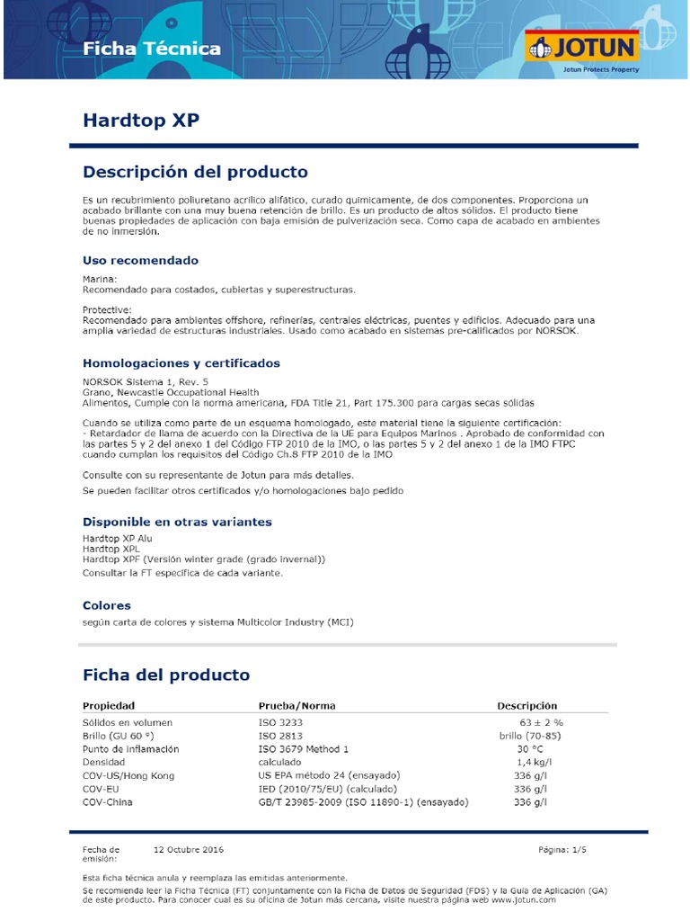 Ficha Técnica Hardtop XP JOTUN | PDF