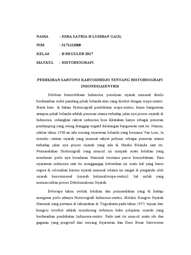 Pemikiran Sartono Kartodirdjo tentang Historiografi Indonesia-sentris | PDF