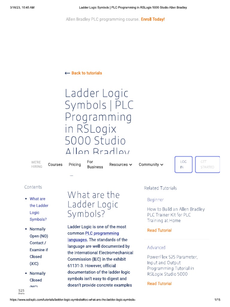 Ladder Logic Symbols - PLC Programming in RSLogix 5000 Studio Allen Bradley | PDF