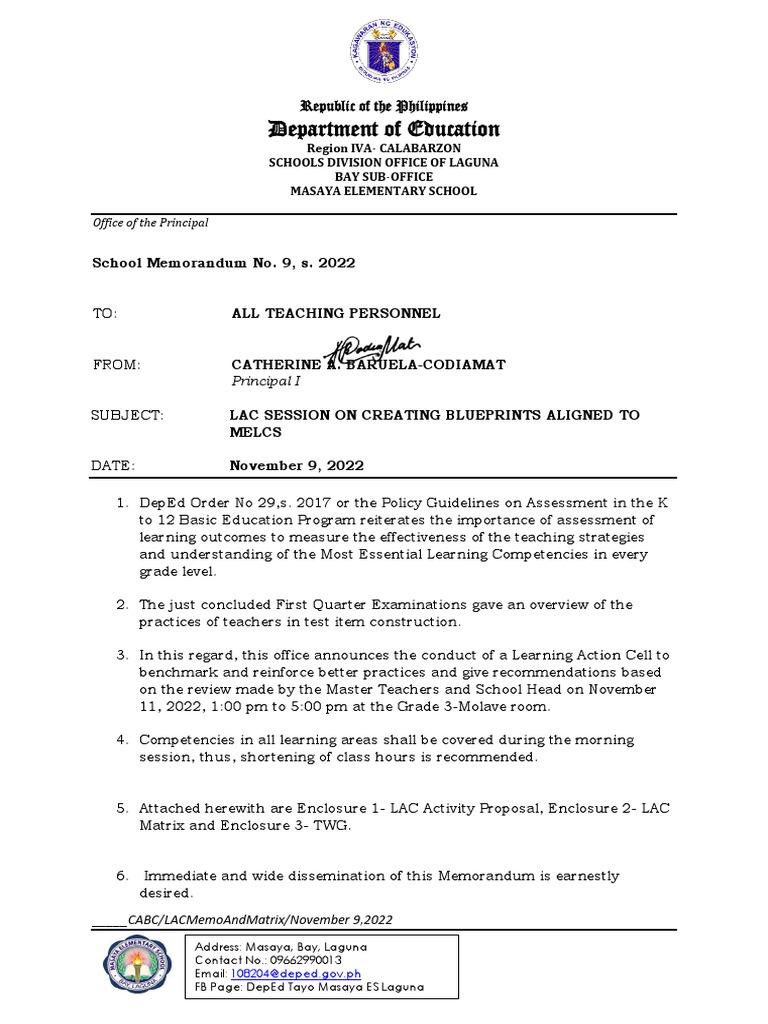 School Memo No 9 S. 2022 | PDF | Cognition | Learning