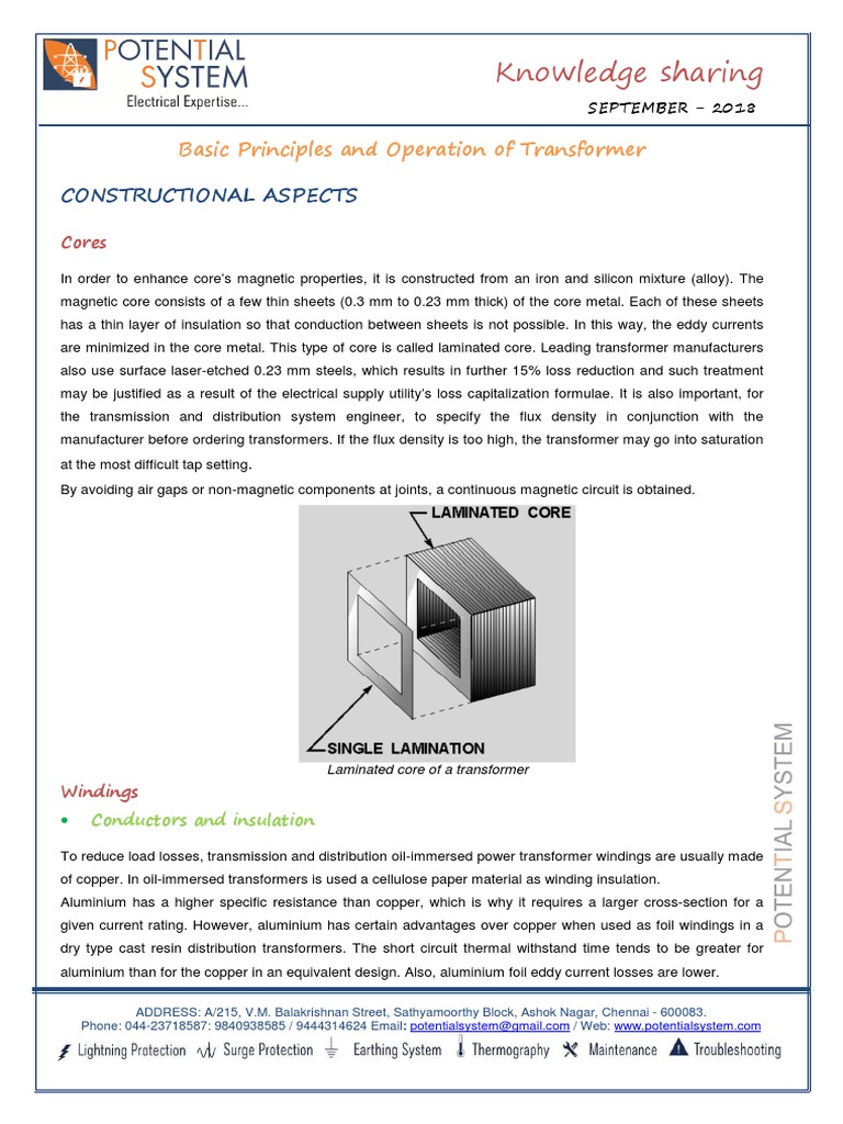 Basic Principles And Operation Of Transformer Constructional Aspects Pdf Transformer