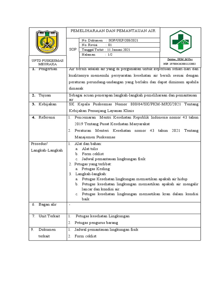 Sop Pemeliharaan Dan Pemantauan Air | PDF