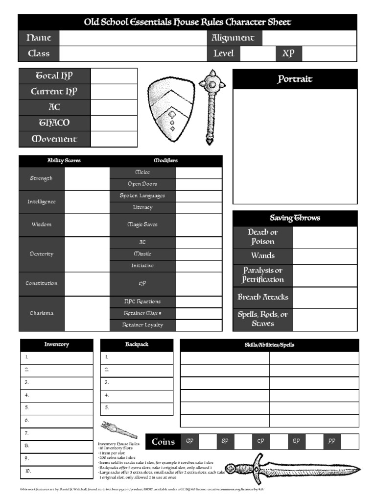 OSE House Rules Character Sheet | PDF | Entertainment | Gaming