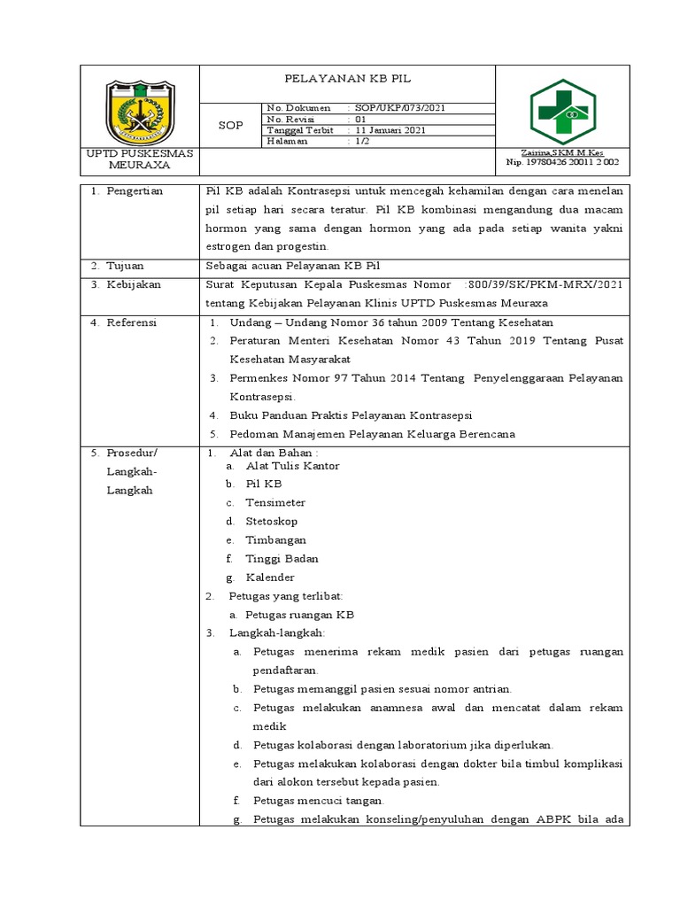 Sop Pelayanan Pil | PDF