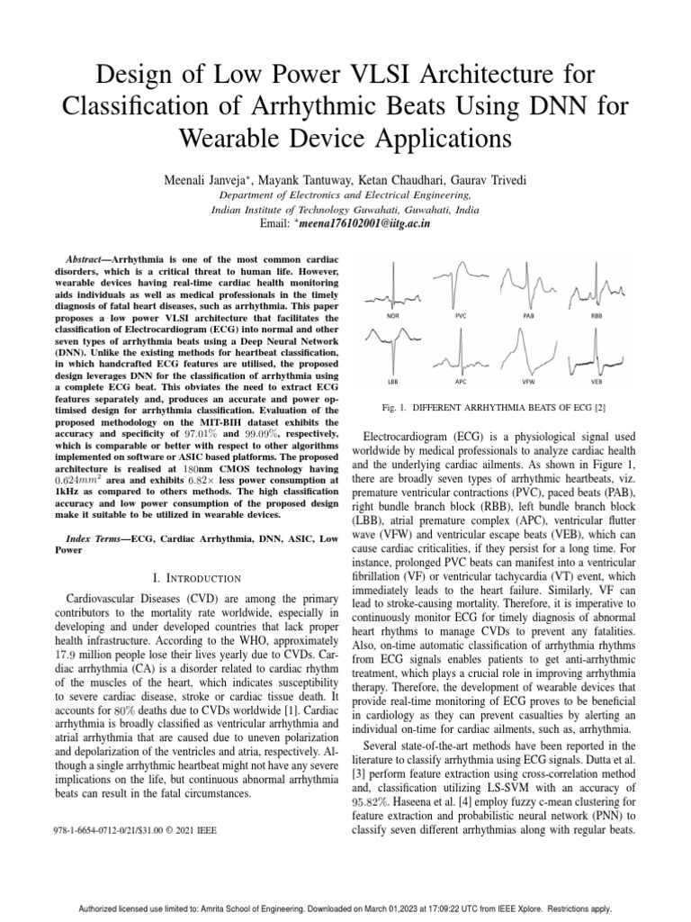 Design of Low Power VLSI Architecture For Classification of Arrhythmic Beats Using DNN For ...