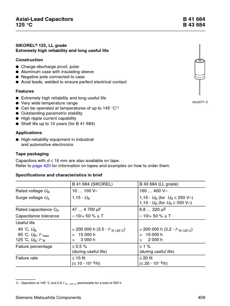 Axial-Lead Capacitors 125 C B 41 684 B 43 684 | PDF | Capacitor | Materials Science