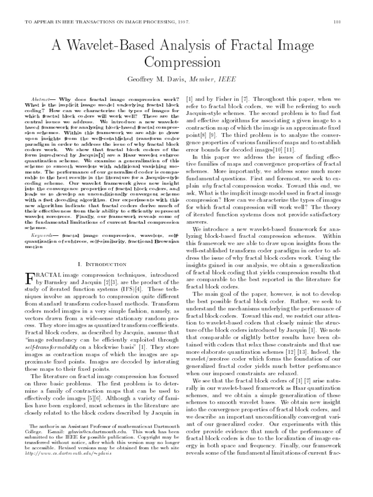 A Wavelet-Based Analysis of Fractal Image Compression: Member, IEEE | PDF | Wavelet | Data ...