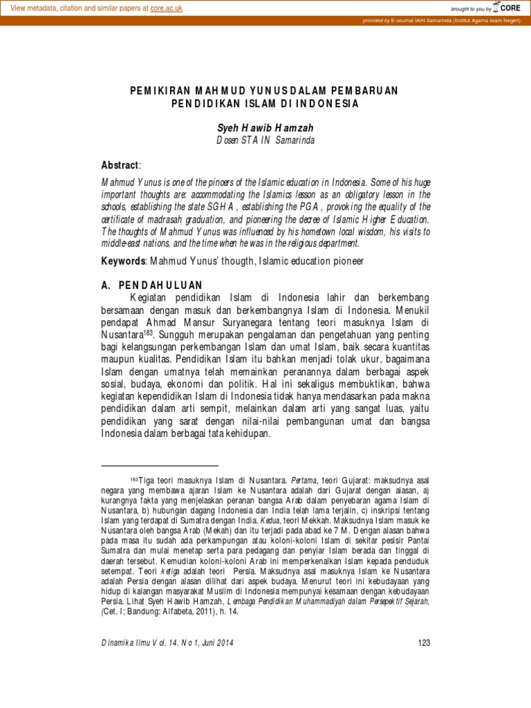 Pemikiran Mahmud Yunus Dalam Pembaruan Pendidikan Islam Di Indonesia | PDF