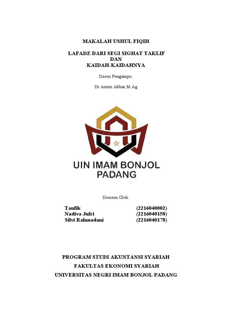 Makalah Lafadz Dari Segi Sighat Taklif Dan Kaidah Ushul Fiqih 1 | PDF ...