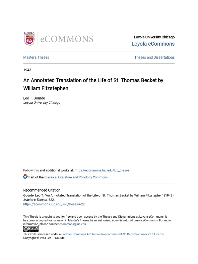 An Annotated Translation of The Life of St. Thomas Becket by Will | PDF ...