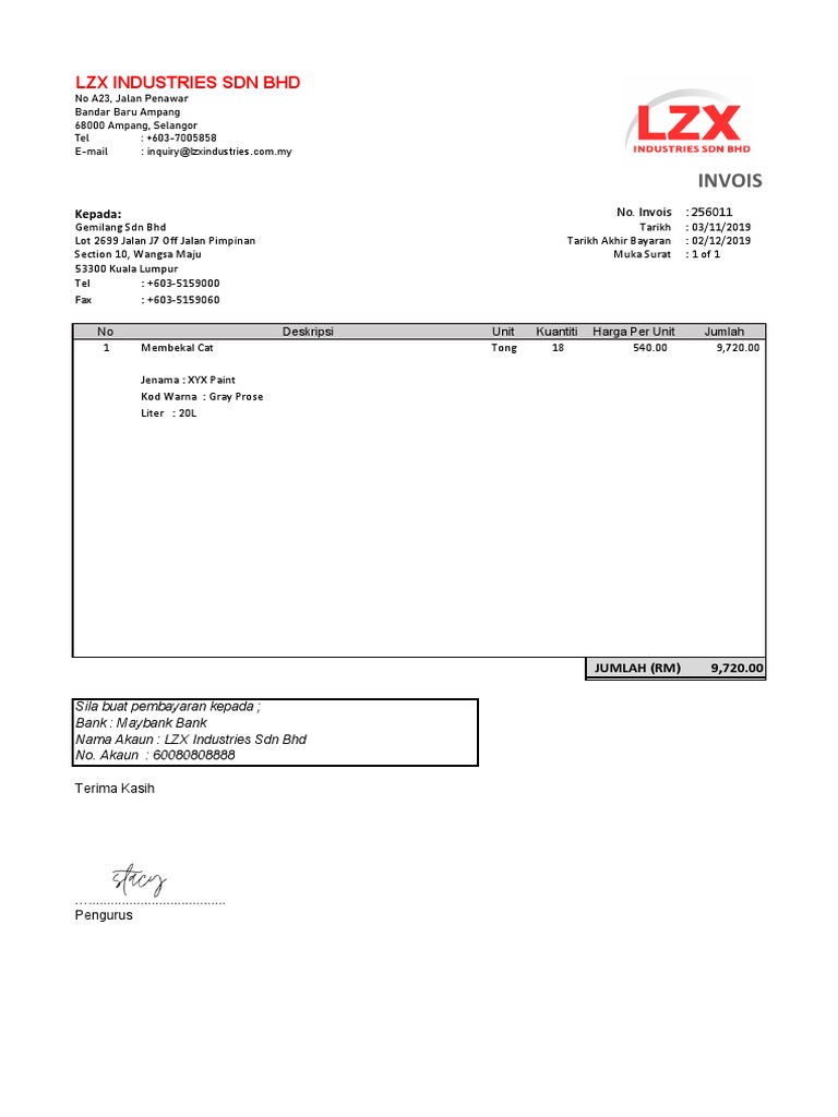 Contoh Invois BM Mudah | PDF