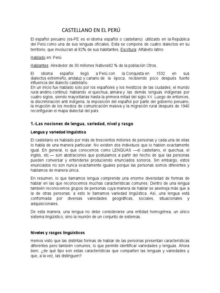 Dialectos del Castellano en Perú | PDF | Lengua española | latín