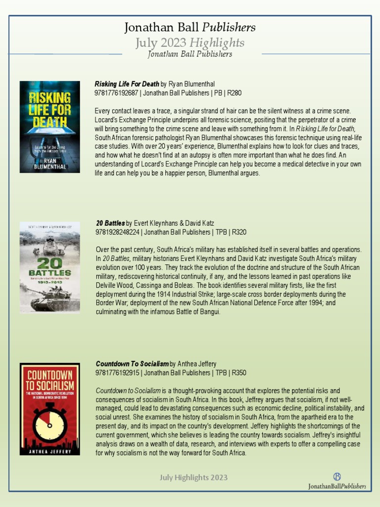 Jonathan Ball Publishers July 2023 Highlights Compressed | PDF