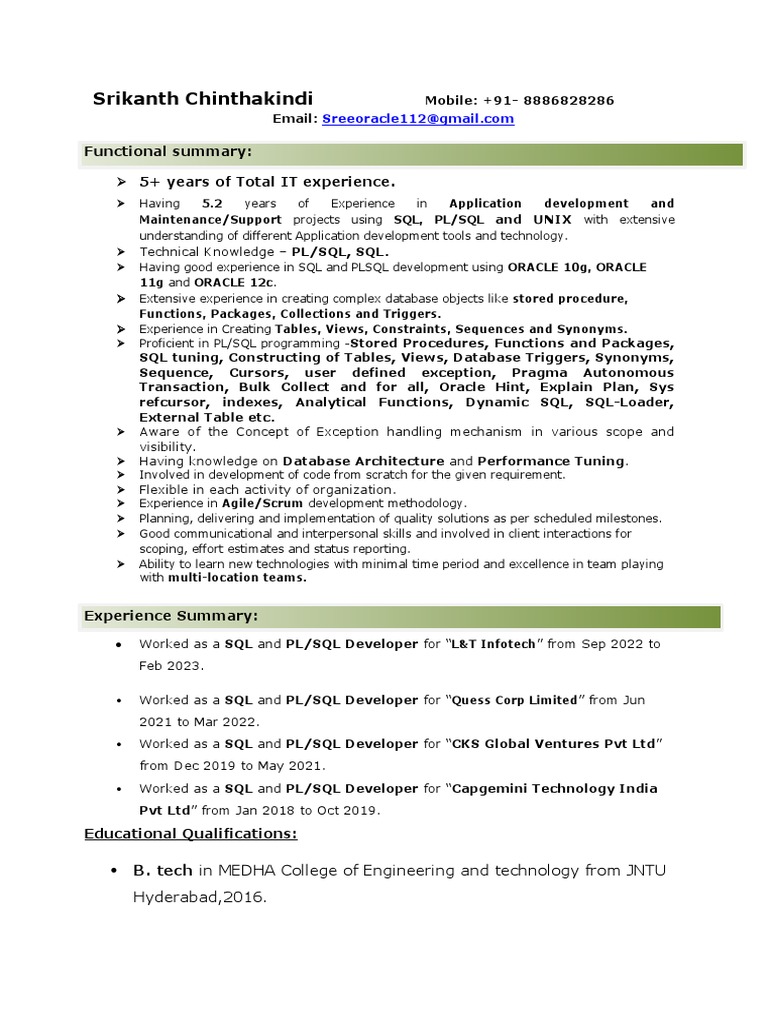 Srikanth PLSQL 5N | PDF | Pl/Sql | Sql